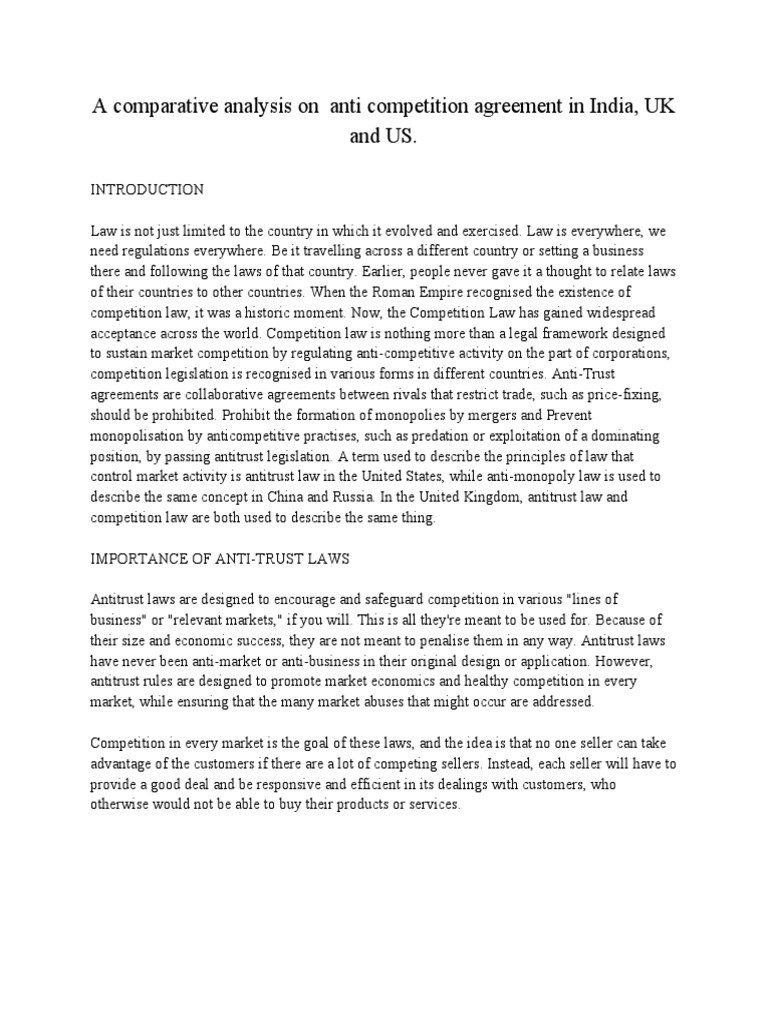 A Comparative Analysis On Anti Competition Agreement in India, UK and ...
