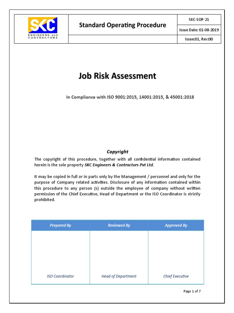 Procedure For Job Risk Assessment (JRA) | PDF | Risk | Risk Assessment