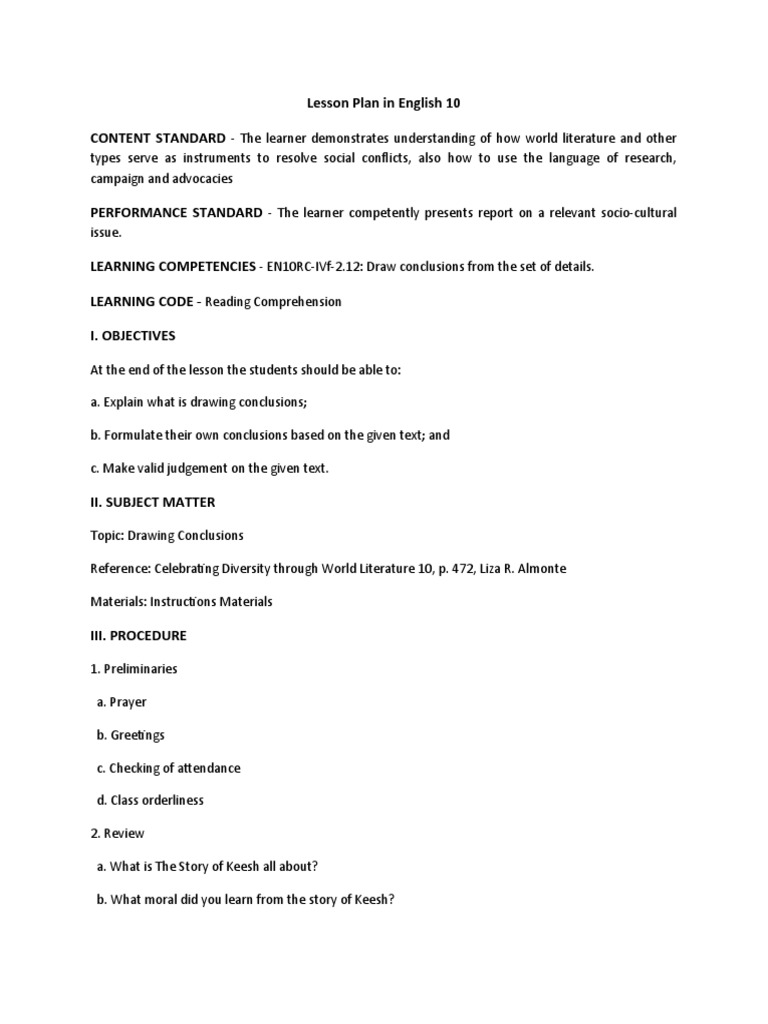 Drawing Conclusions Lesson Plan | PDF | Lesson Plan | Reading Comprehension