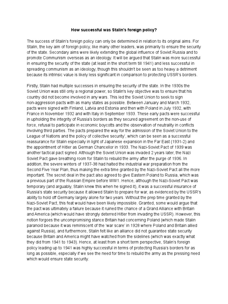 The Success of Stalin's Foreign Policy | PDF | World Politics | Soviet ...