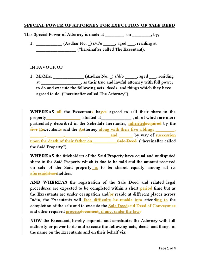 Power of Attorney - Draft | Download Free PDF | Deed | Conveyancing