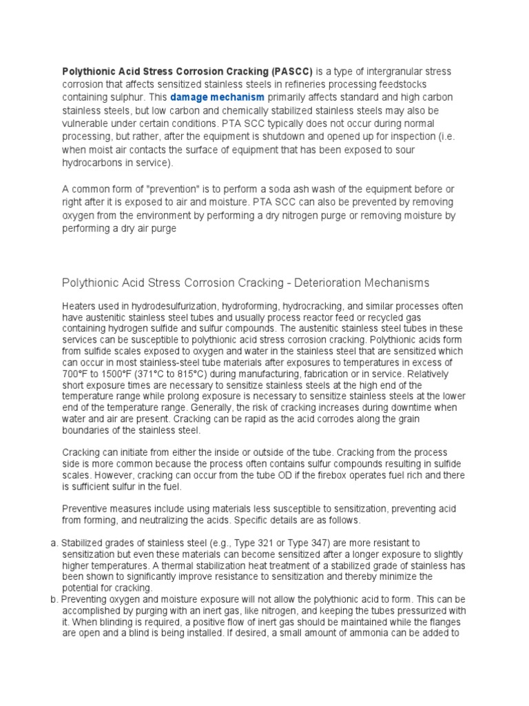 Polythionic Acid Stress Corrosion Cracking | PDF | Stainless Steel ...