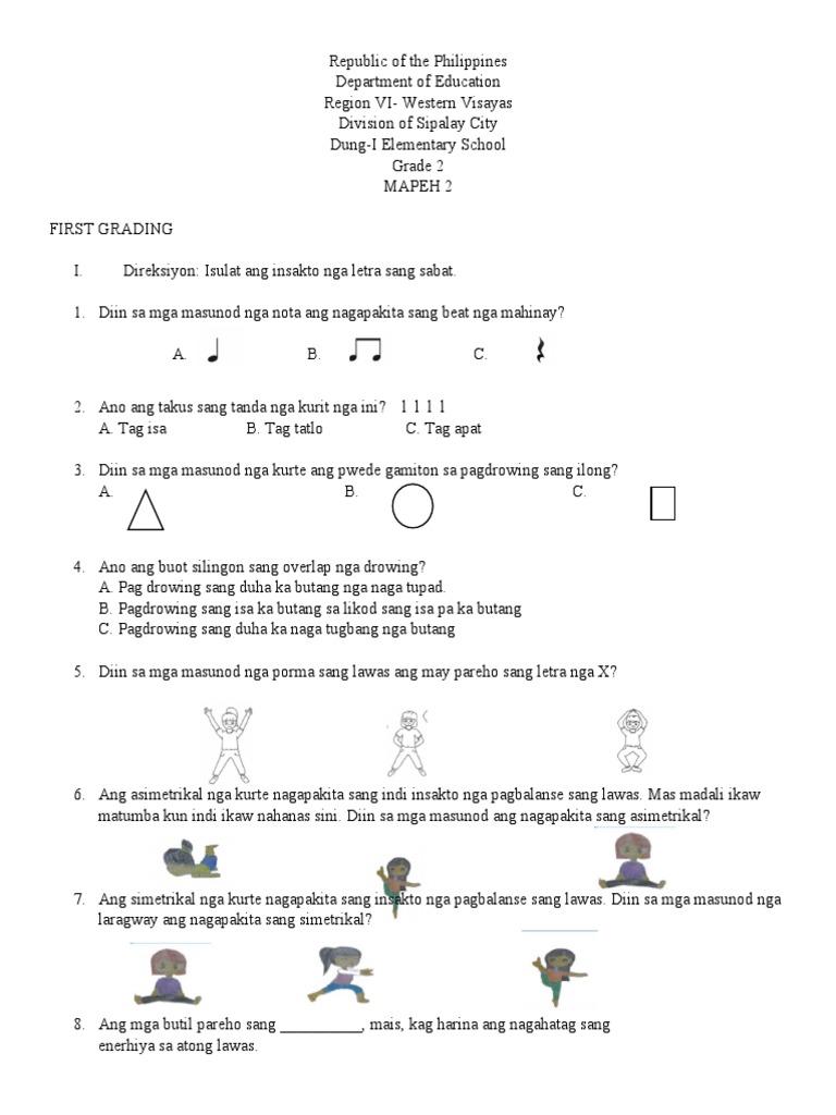 Mapeh 1ST - 4TH Test Grade2 | PDF