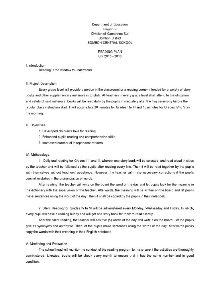 Reading Plan | PDF | Teachers | Teaching