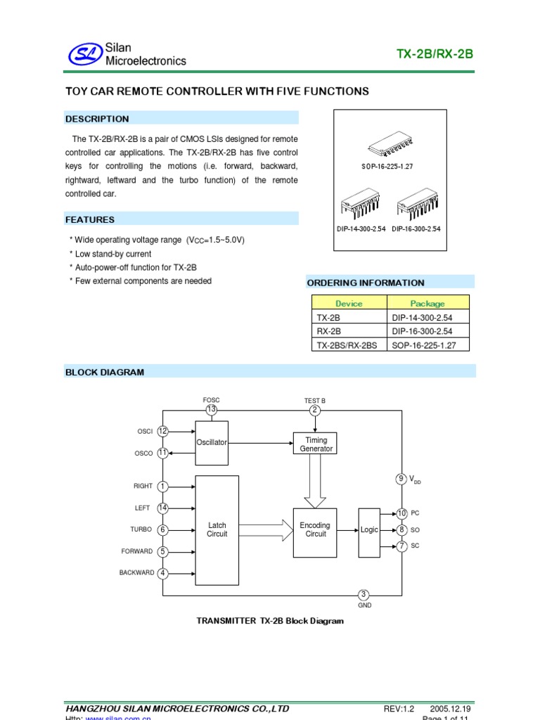 TX-2B/RX-2B Remote Control Transmitter and Receiver Pair with Five ...