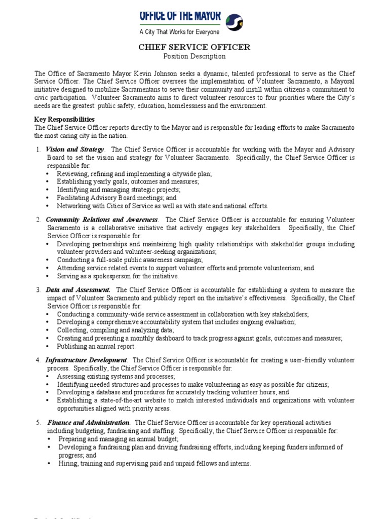 Chief Service Officer Position in Sacramento | PDF | Volunteering ...