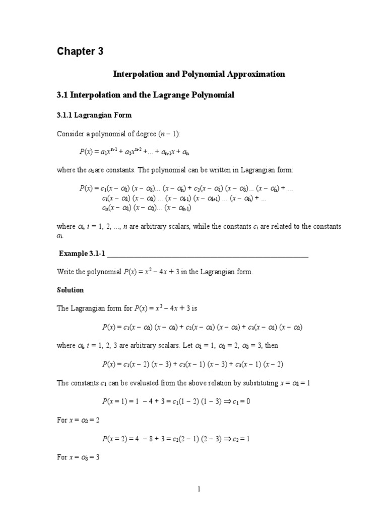 Interpolation and Polynomial Approximation 3.1 Interpolation and The ...