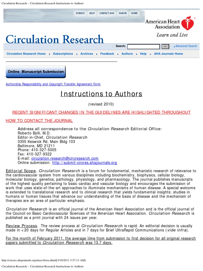 Circulation Research - Circulation Research Instructions To Authors ...