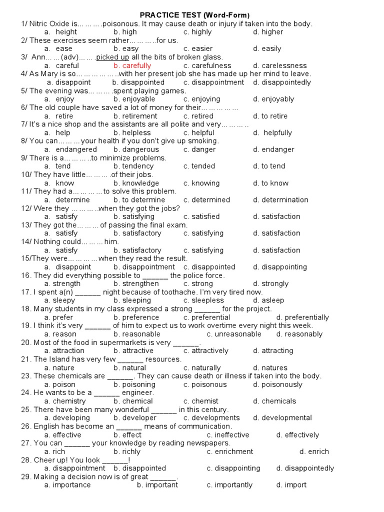 B. Carefully: PRACTICE TEST (Word-Form | PDF | Extinction | Miracle