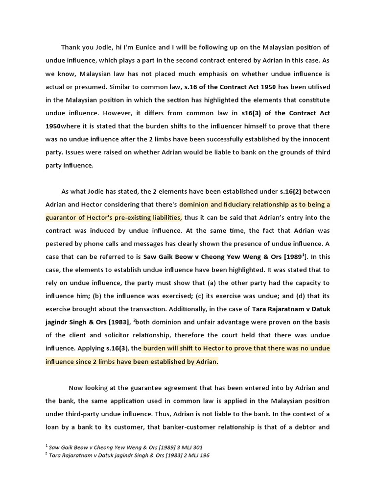 Issue 2 (Malaysian Position) Script-Eunice | PDF | Guarantee | Surety