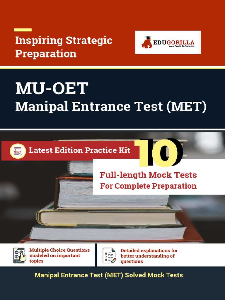 Manipal Entrance Test (MET) 2021 - 10 Full-Length Mock Tests (Solved ...