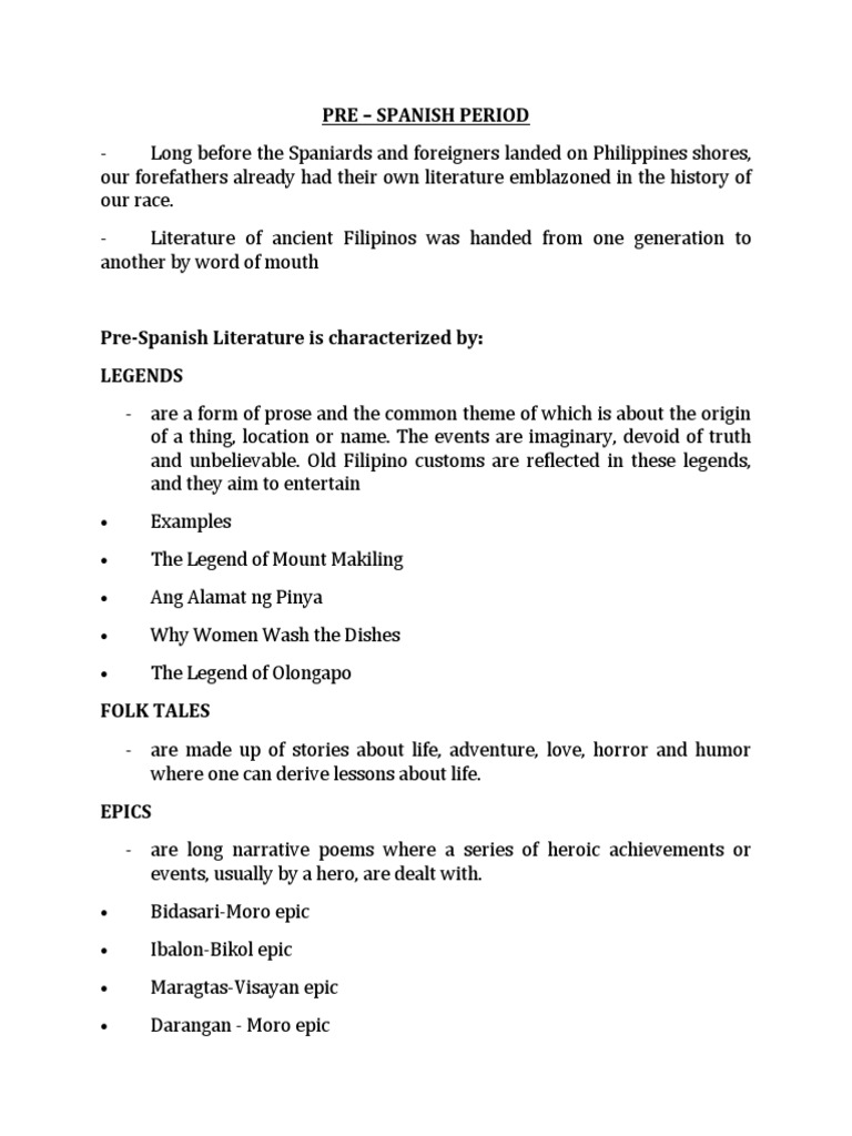 Pre-Spanish Philippine Literature Overview | PDF | Tagalog Language ...