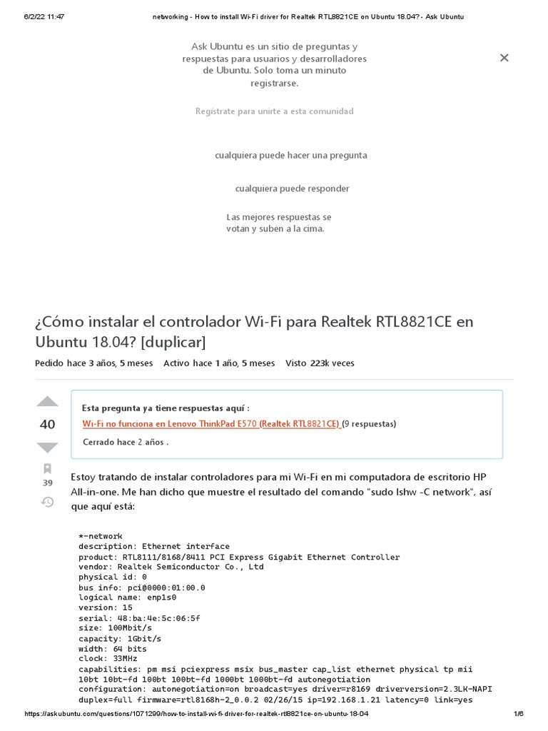 Networking - How To Install Wi-Fi Driver For Realtek RTL8821CE On Ubuntu 18.04 | PDF ...