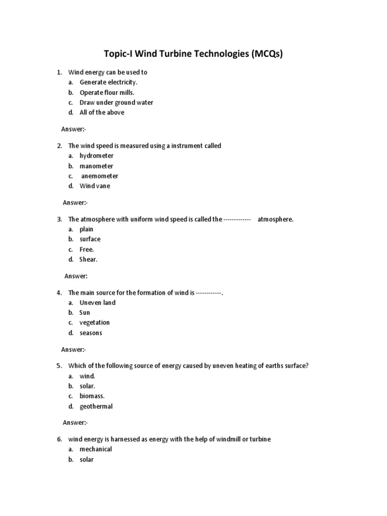 Wind Turbine MCQ Guide | PDF | Wind Turbine | Wound