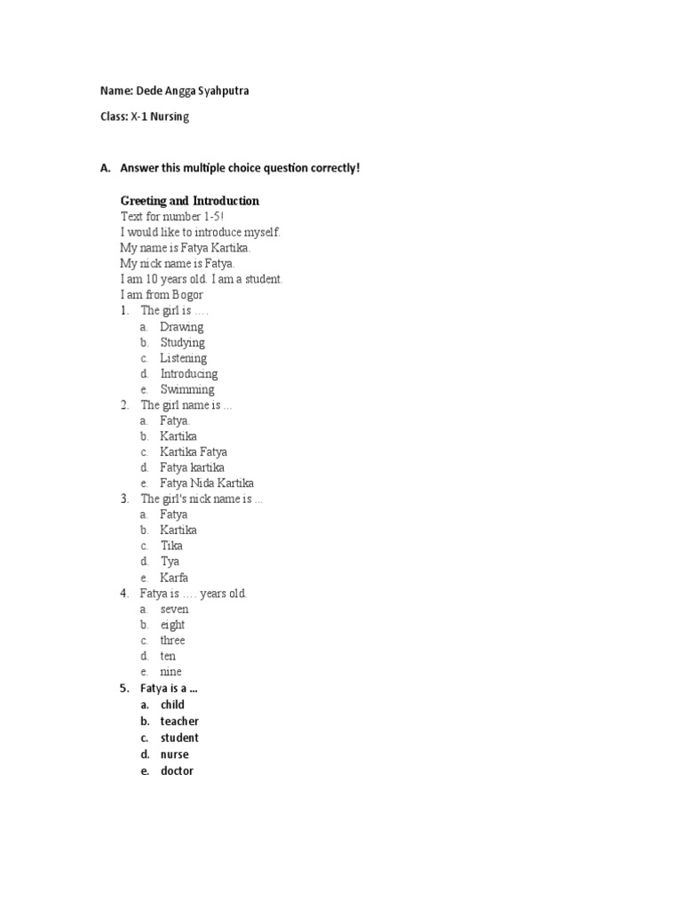 A. Answer This Multiple Choice Question Correctly! Greeting and ...