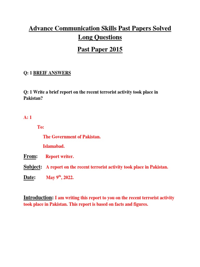 Advance Communication Skills Past Papers Solved Long Question1 | PDF ...