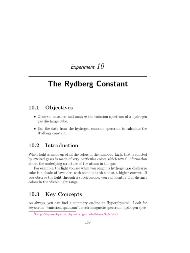 The Rydberg Constant: Experiment | PDF | Emission Spectrum | Electromagnetic Spectrum
