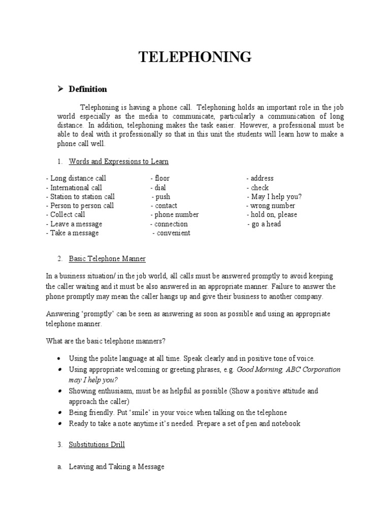 Telephoning: Definition | PDF | Telephone | Telephone Call