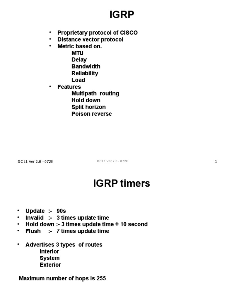 IGRP Protocol Features and Timers | PDF