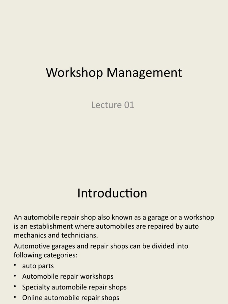Lecture 1 Workshop Management Pdf Auto Mechanic Marketing
