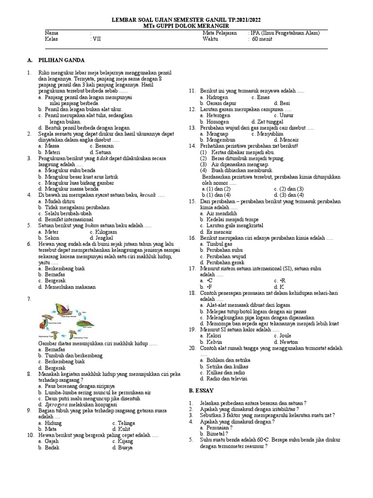 Soal Ujian IPA Kelas 7 Mts Guppi | PDF