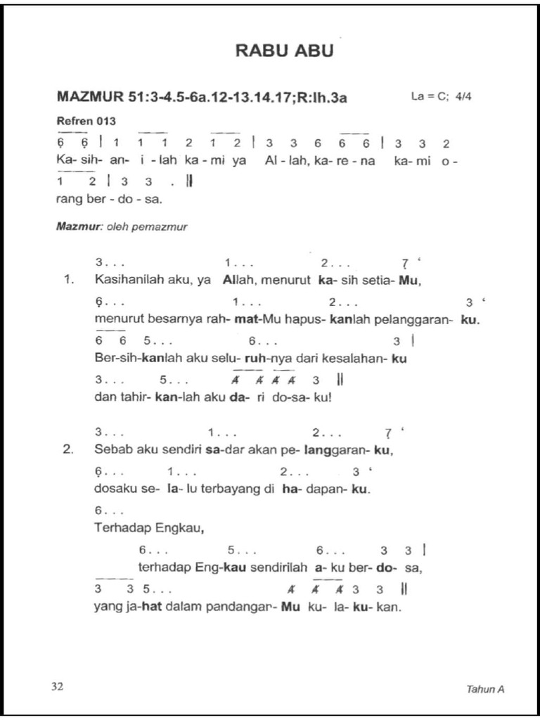 Mazmur Tanggapan Rabu Abu Edisi Baru | PDF