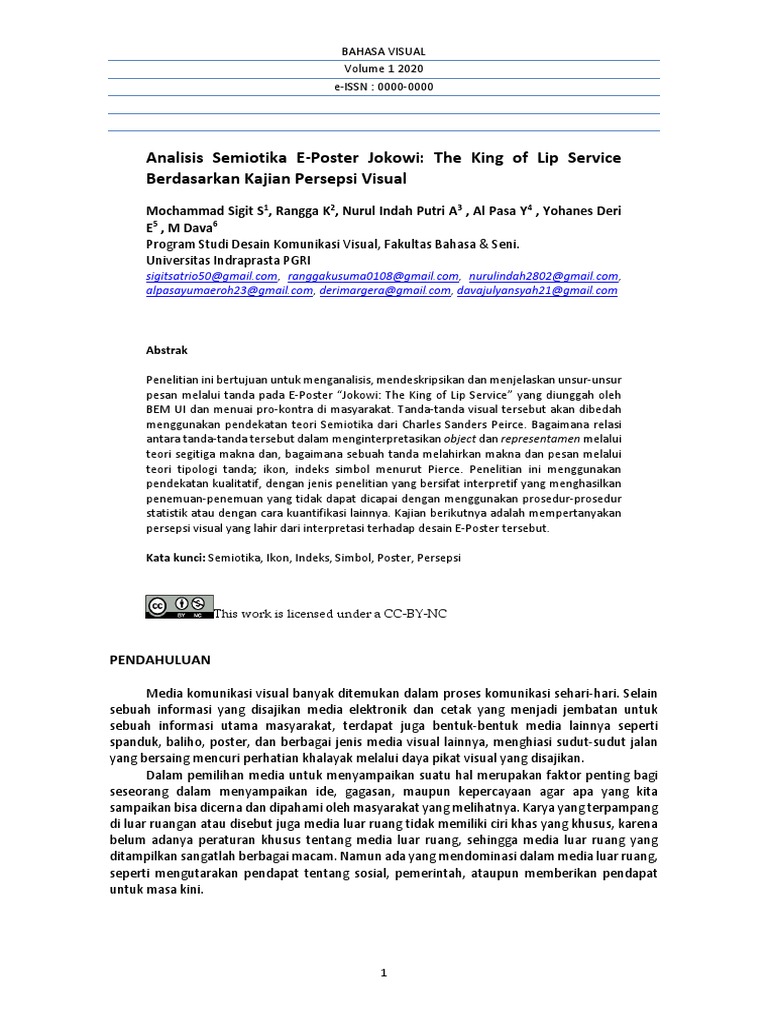 Analisis Semiotika E-Poster Jokowi: The King of Lip Service Berdasarkan Kajian Persepsi Visual | PDF
