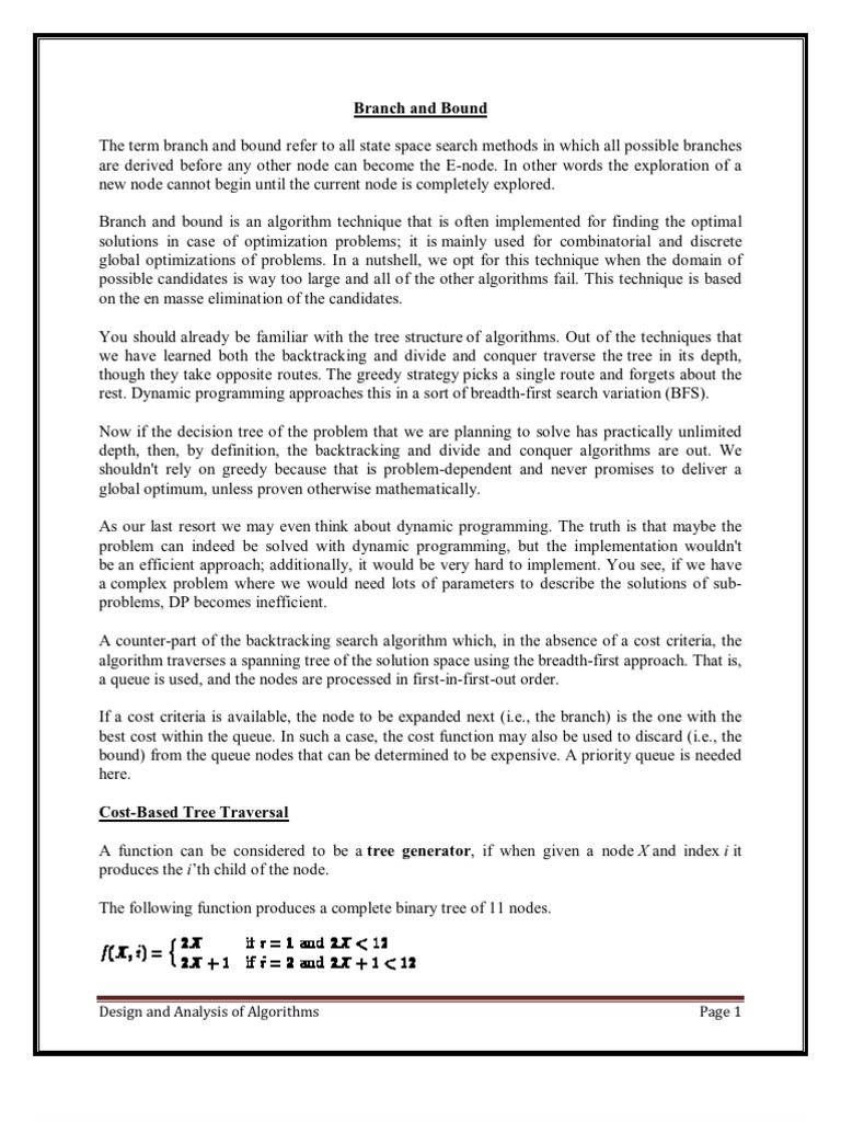 Branch And Bound Pdf Dynamic Programming Mathematical Optimization