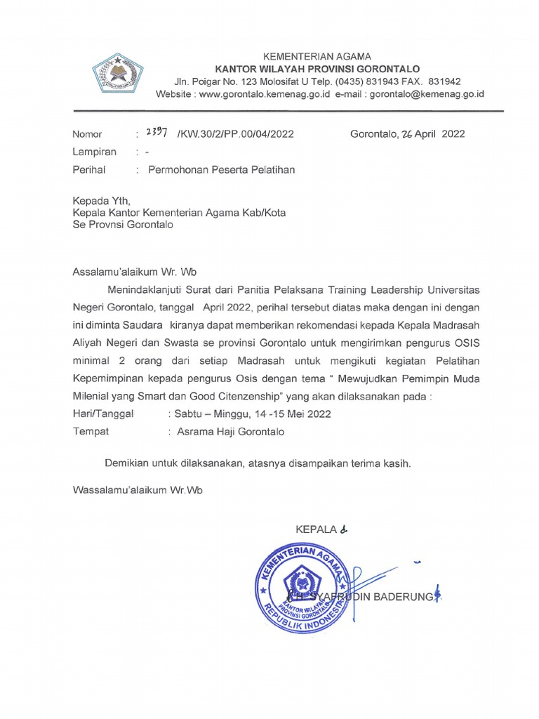 Surat Permohonan Peserta Pelatihan | PDF