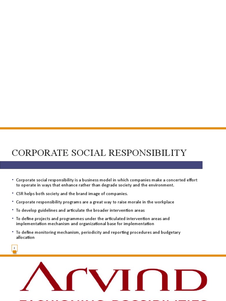 Corporate Social Responsibility Policies of Arvind LTD | PDF ...