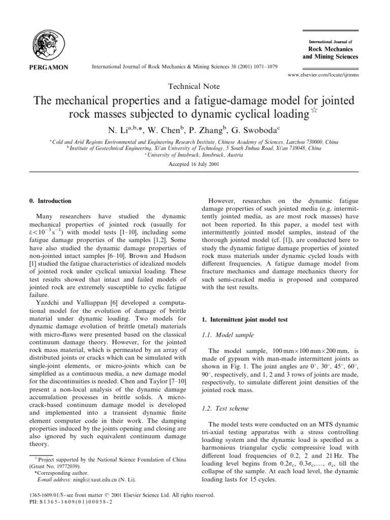 The Mechanical Properties and A Fatigue-Damage Model For Jointed Rock ...