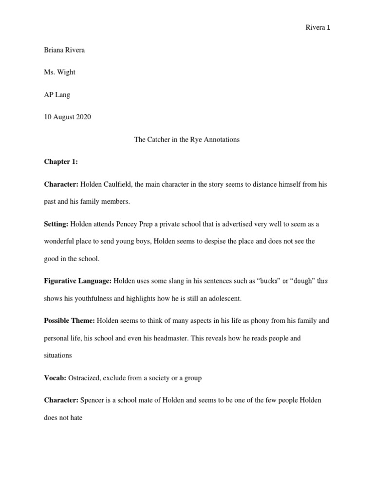 Catcher in The Rye Annotations | PDF