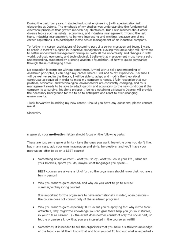 Motivation Letter Tips | PDF | Motivation | Motivational