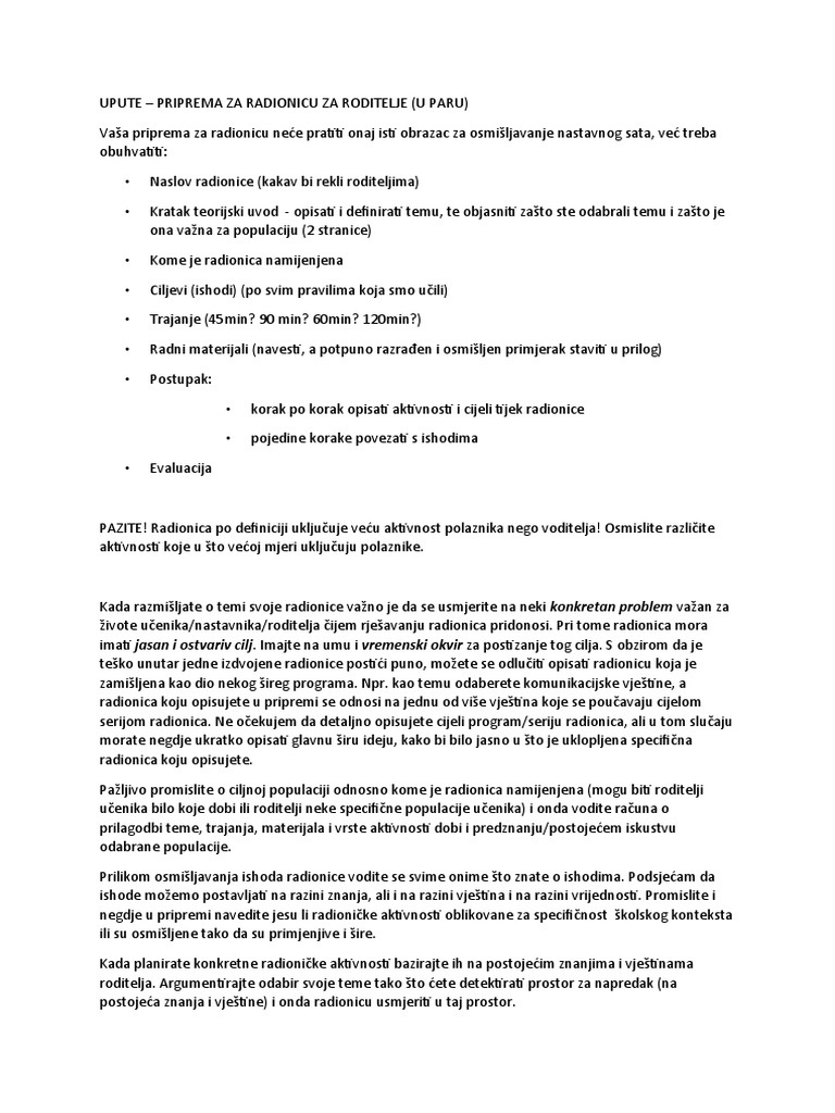 upute priprema za radionicu_2022 (1) | PDF