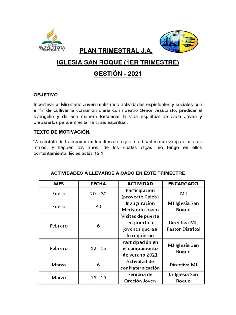 Plan Trimestral J.A. (1er Trimestre) 2021 | PDF