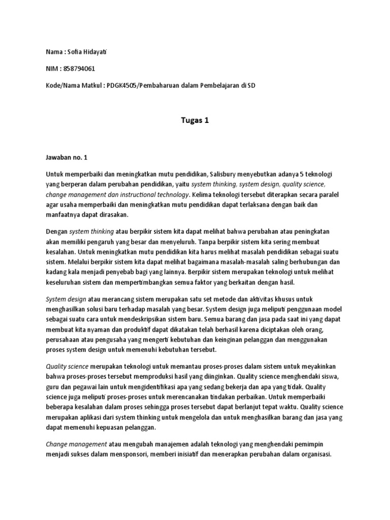 Pembaharuan Pembelajaran di SD | PDF | Pengembangan Diri