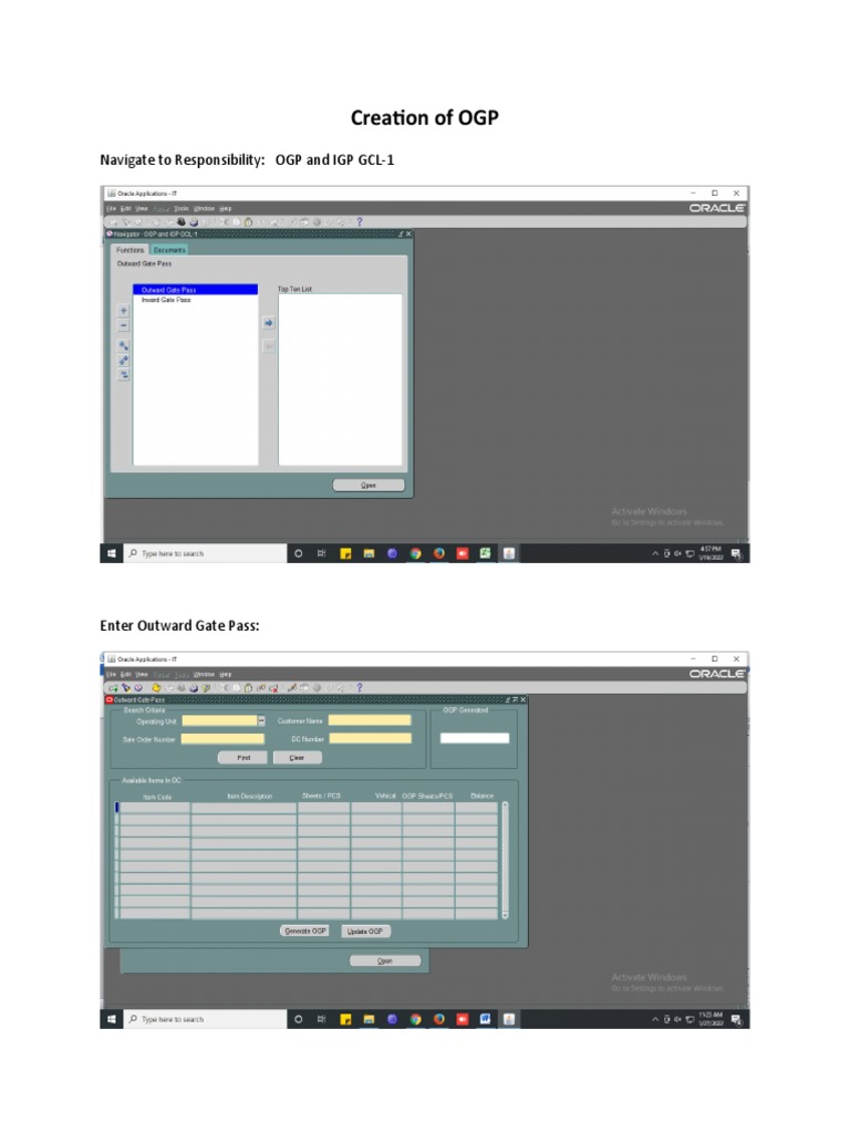 Creation of OGP: Navigate To Responsibility: OGP and IGP GCL-1 | PDF