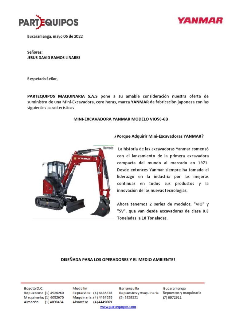 Jesus David Miniexcavadora Yanmar Vio50-6b | PDF | Transporte | Vehículos