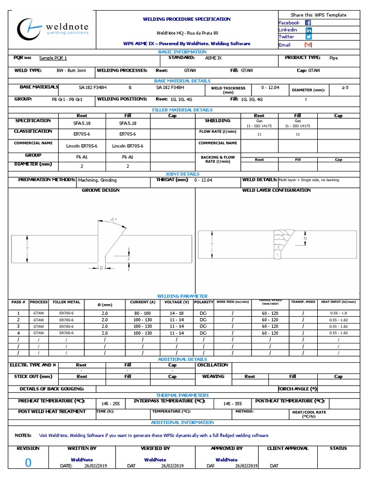 WPS ASME IX WeldNote Metric | PDF | Construction | Welding