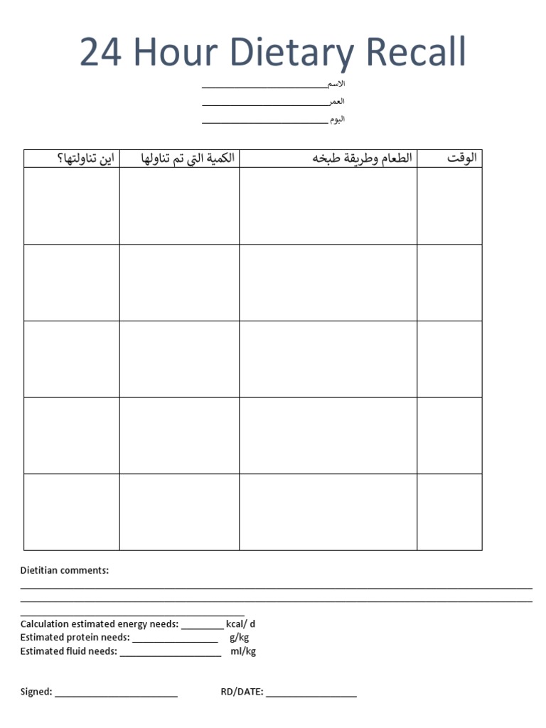 24 Hour Dietary Recall | PDF