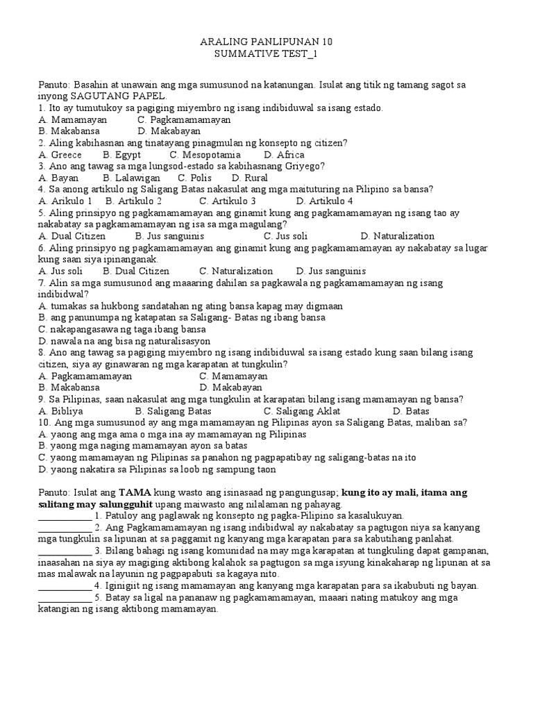 Ap10 Summative q4 | PDF