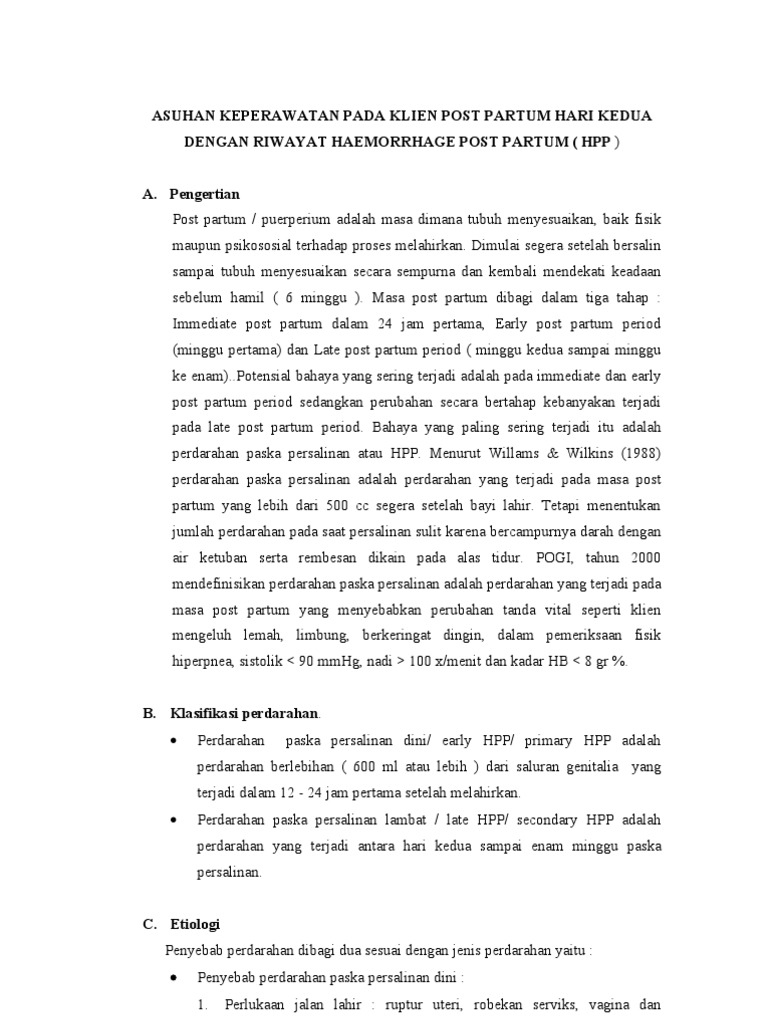 Askep Post Partum Dengan Riwayat HPP | PDF