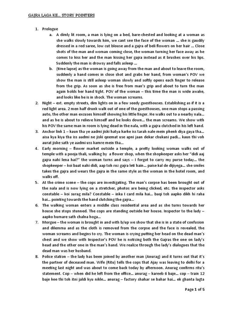 Gajra Laga Ke - Story Pointers | PDF | Mystery, Thriller & Crime Fiction