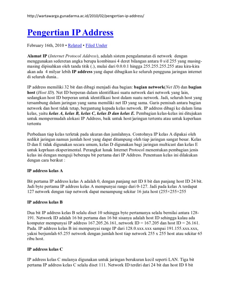 Pengertian IP Address | PDF