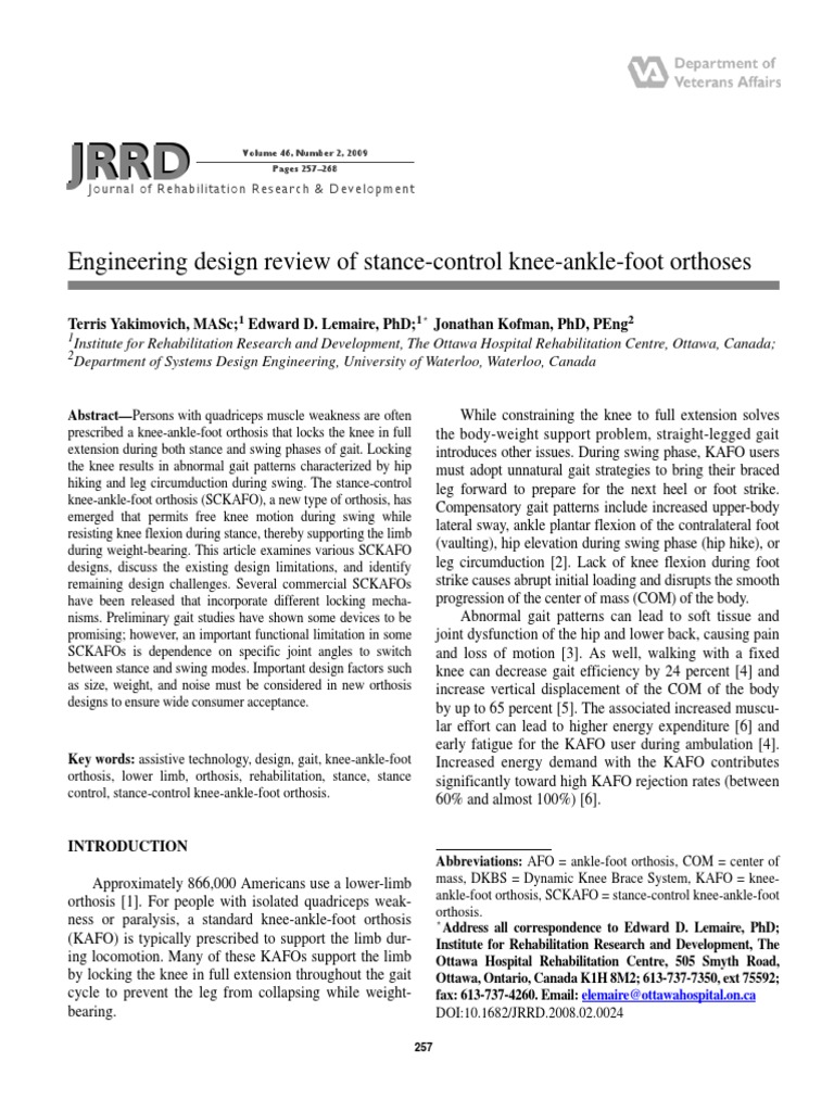 Engineering Design Review of Stance-Control Knee-Ankle-Foot Orthoses ...