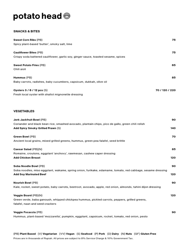 Beach Club Food Menu May 2022 Desa Potato Head Seminyak | PDF | Sauce ...