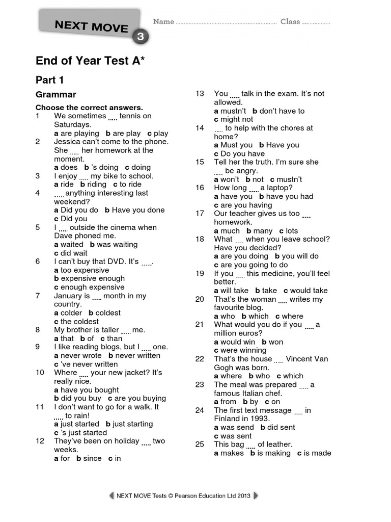 End of Year Test A : Grammar | PDF