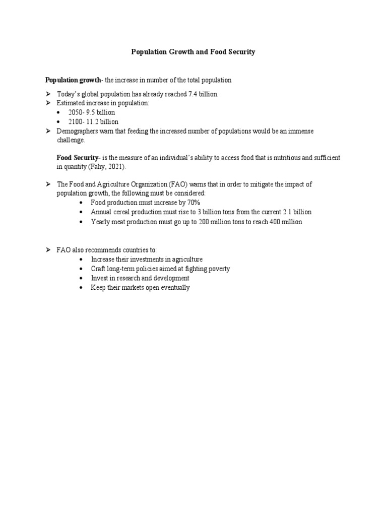 Population Growth and Food Security | PDF