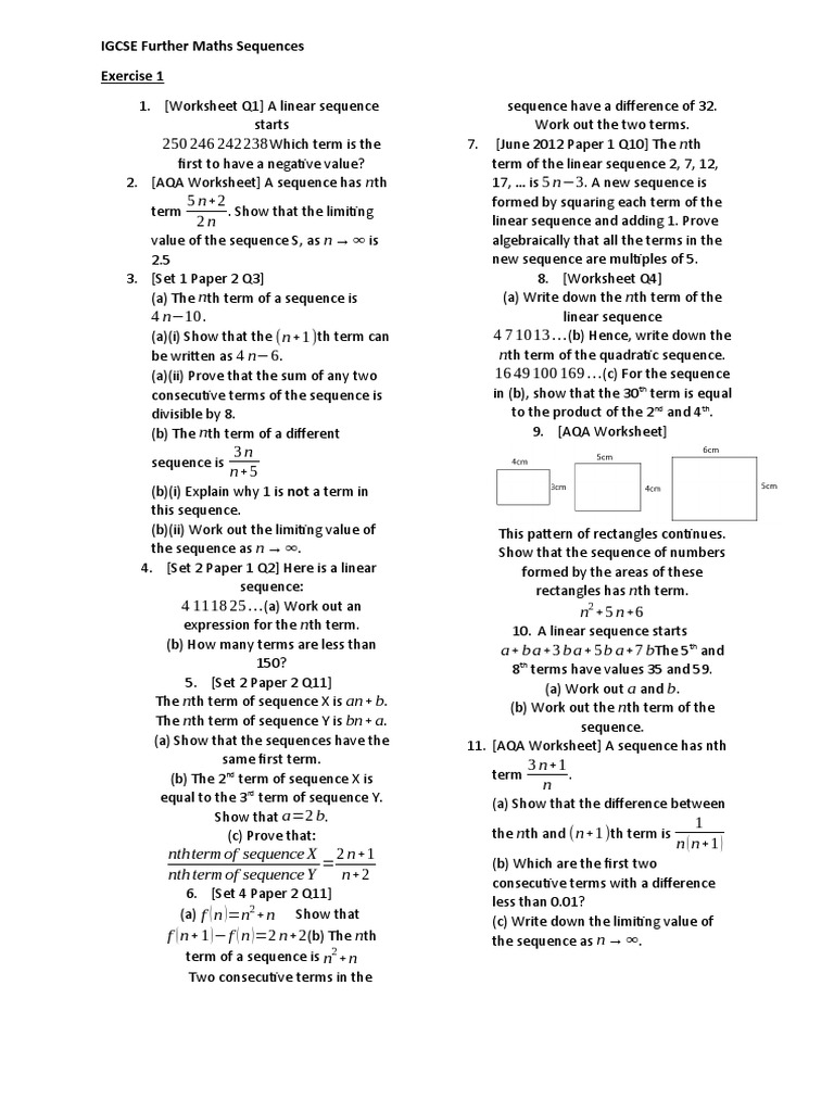 IGCSE Further Maths Sequences Worksheet | PDF | Sequence | Mathematics