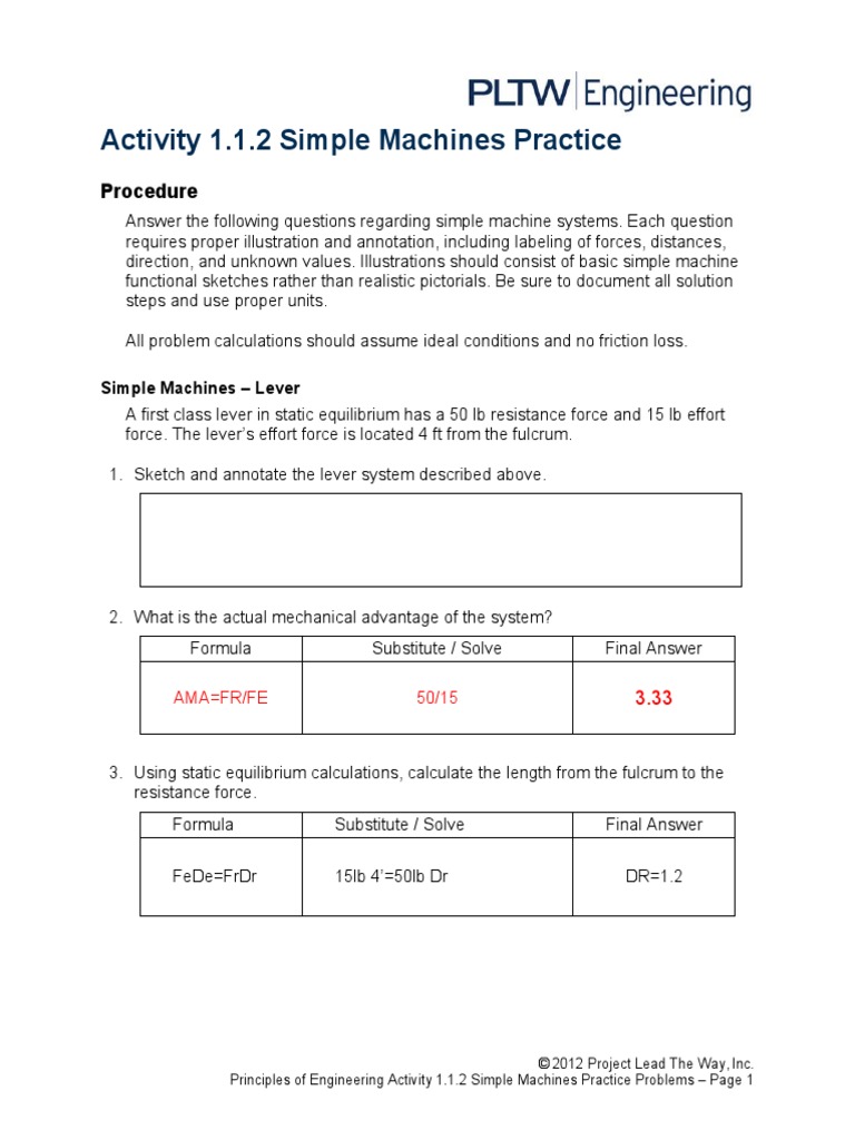 Activity 1.1.2 Simple Machines Practice: Procedure | PDF | Lever | Machines